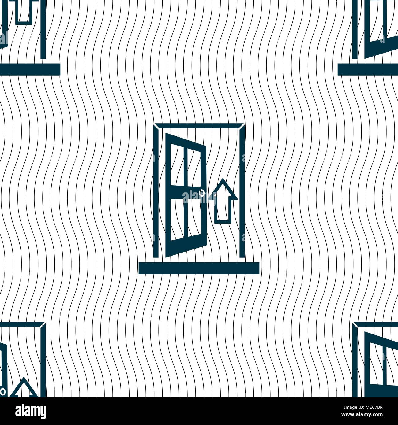 Door, Enter or exit icon sign. Seamless pattern with geometric texture ...