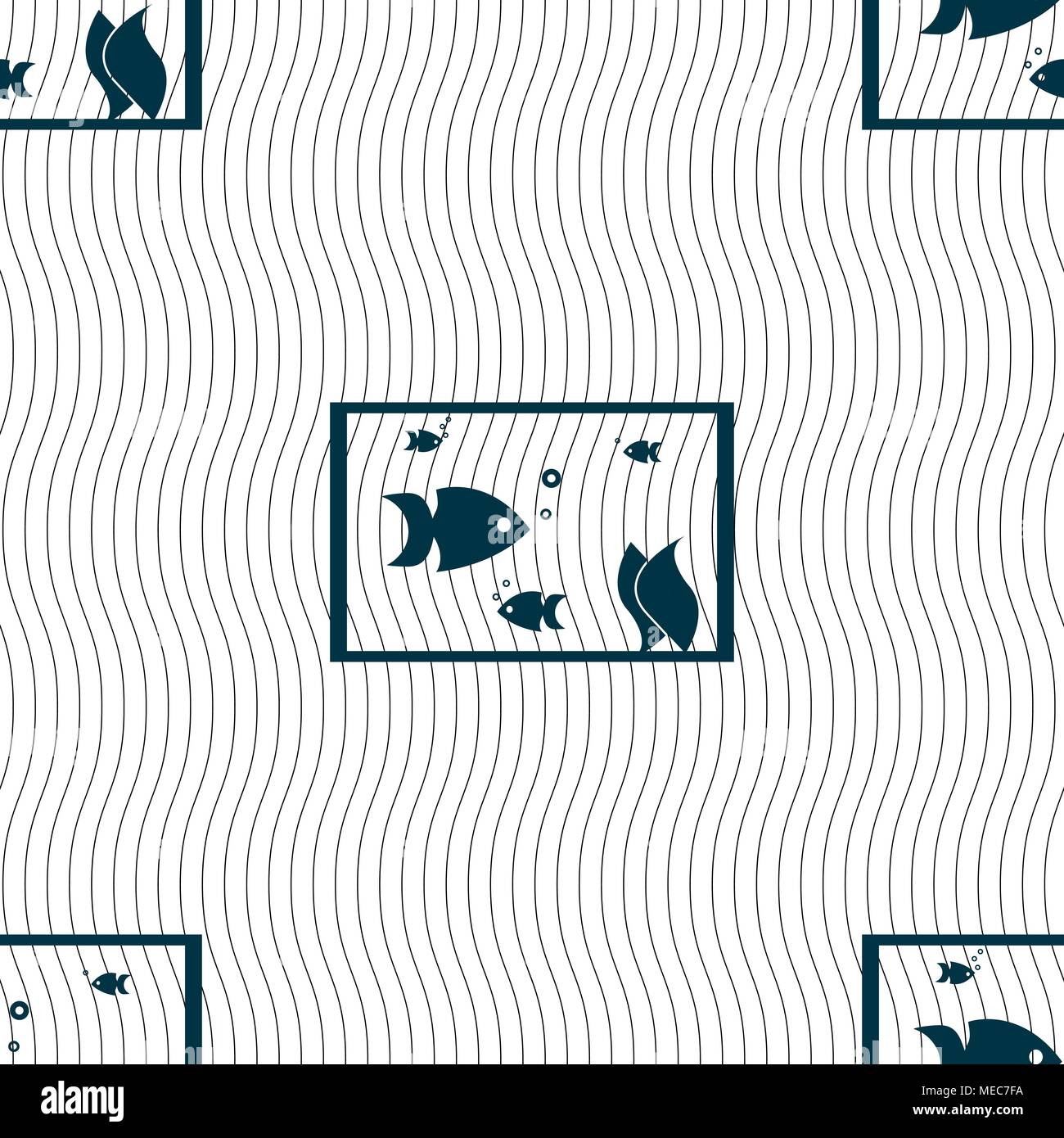 Aquarium, Fish in water icon sign. Seamless pattern with geometric ...