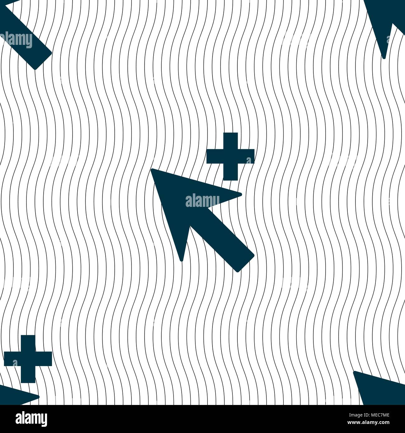 Cursor, arrow plus, add icon sign. Seamless pattern with geometric ...