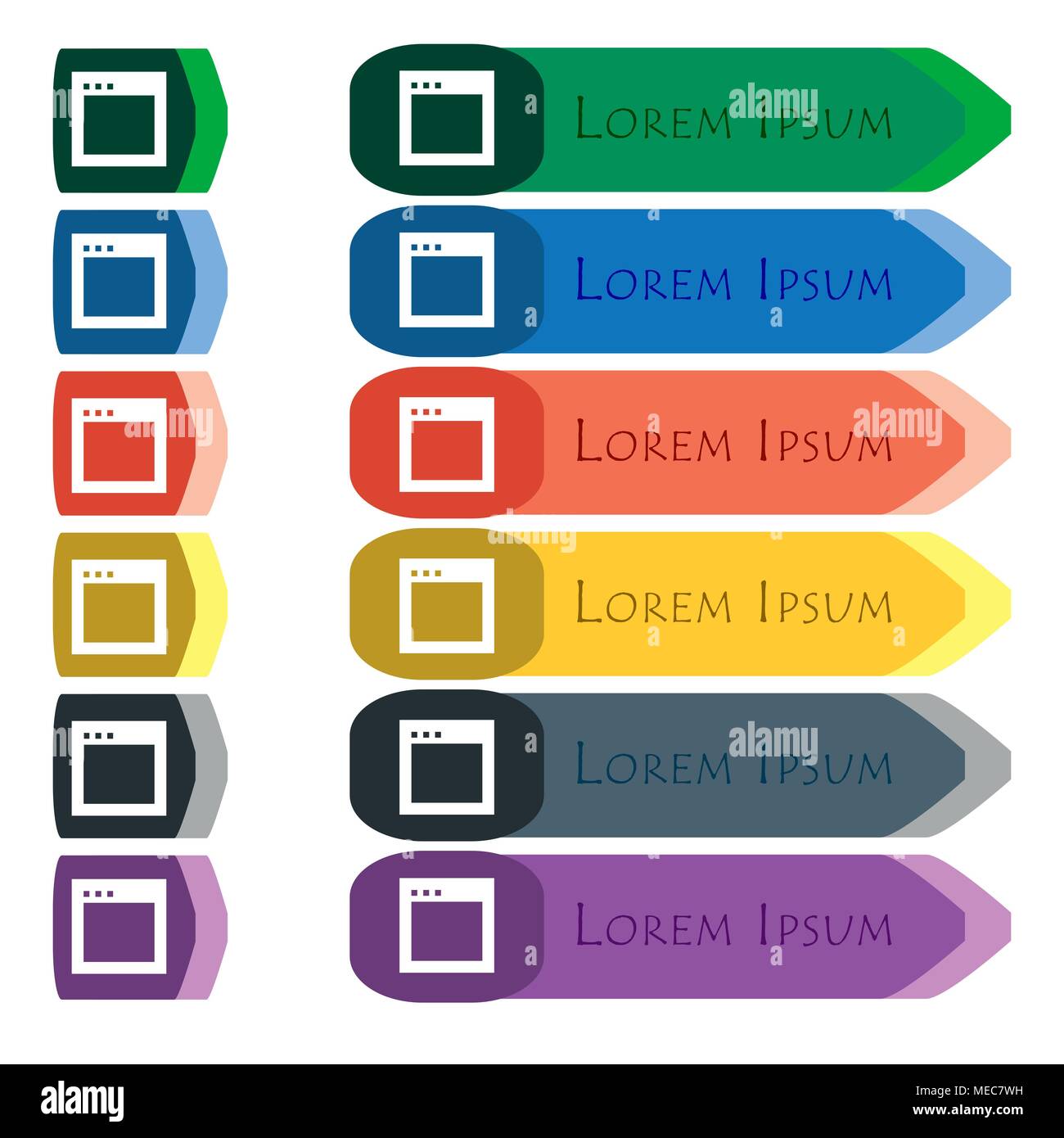 Simple Browser window icon sign. Set of colorful, bright long buttons ...
