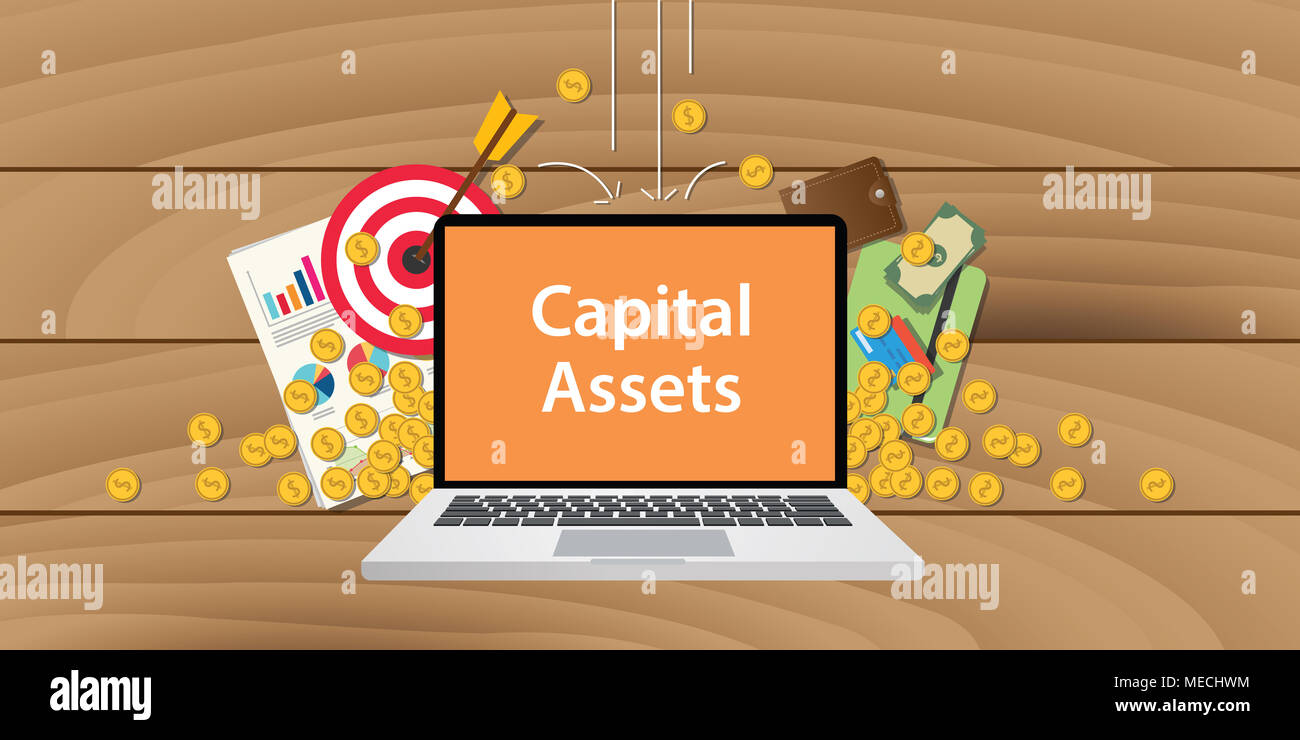 capital assets illustration written on text laptop with paper document ...