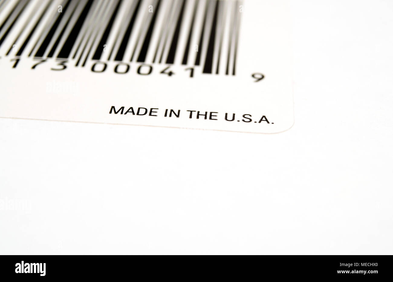 Bar code on white cardboard with Made in the U.S.A Stock Photo - Alamy