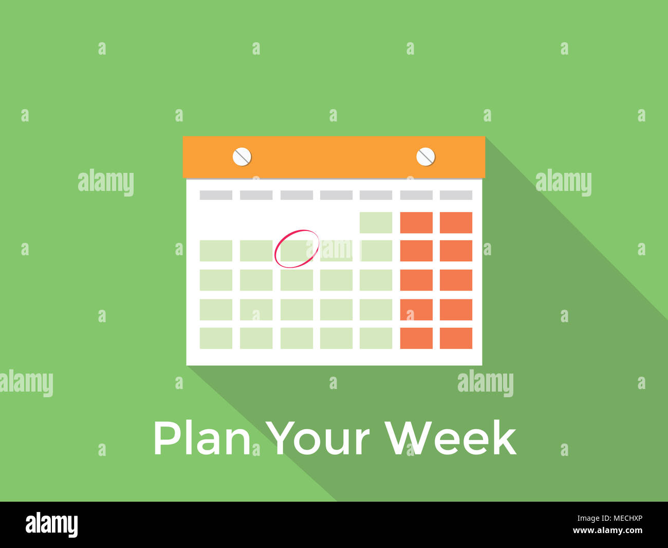 plan your week concept with a calendar and long shadow green background ...