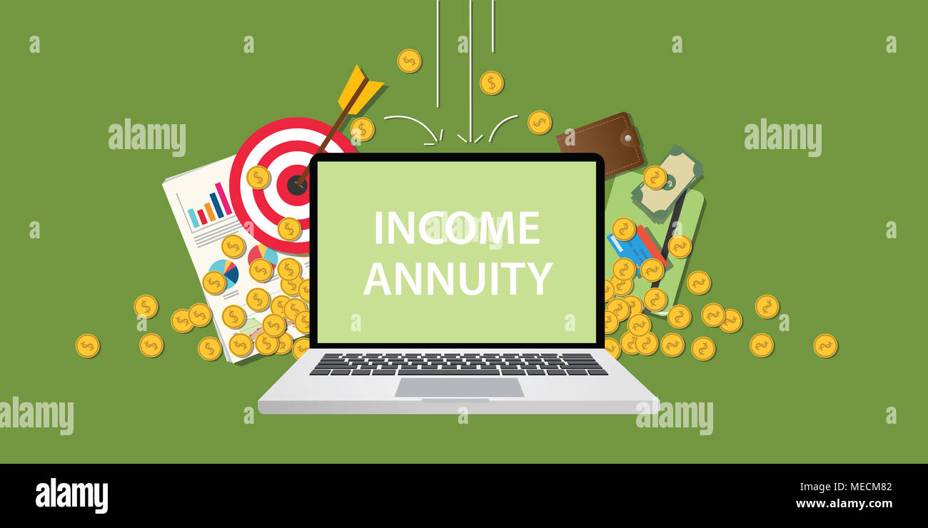 income annuity illustration with text on laptop display with business ...