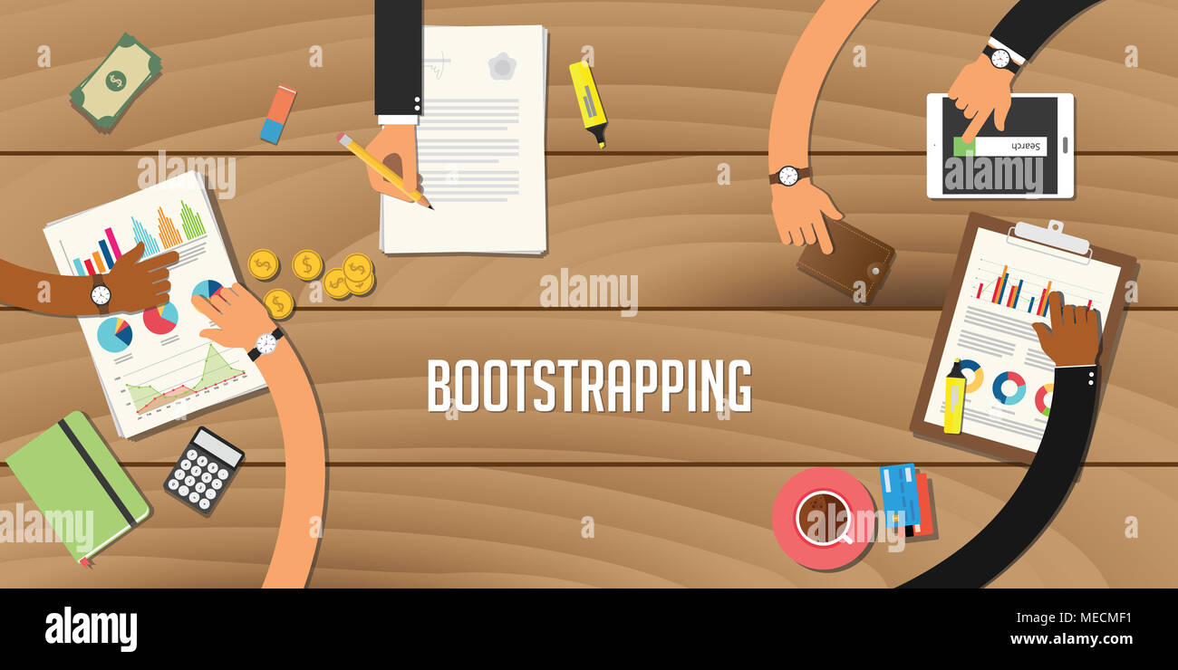 bootstrapping illustration team work together with a hand working ...