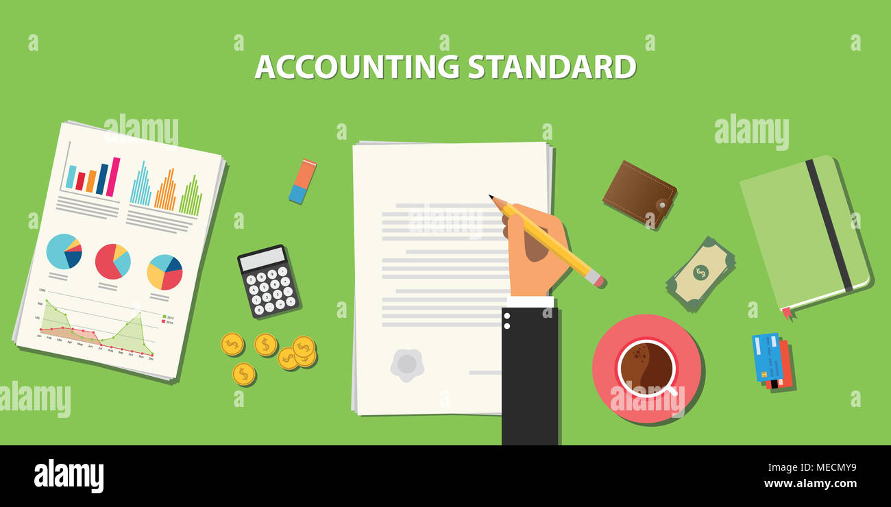 accounting standard illustration with business man signing a paper work ...