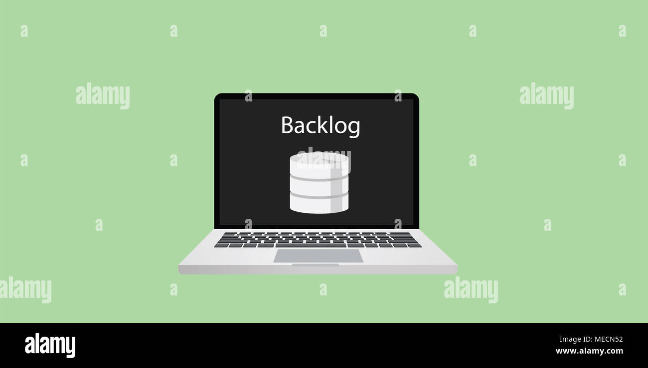 backlog with laptop and database icon on screen and back log text on ...