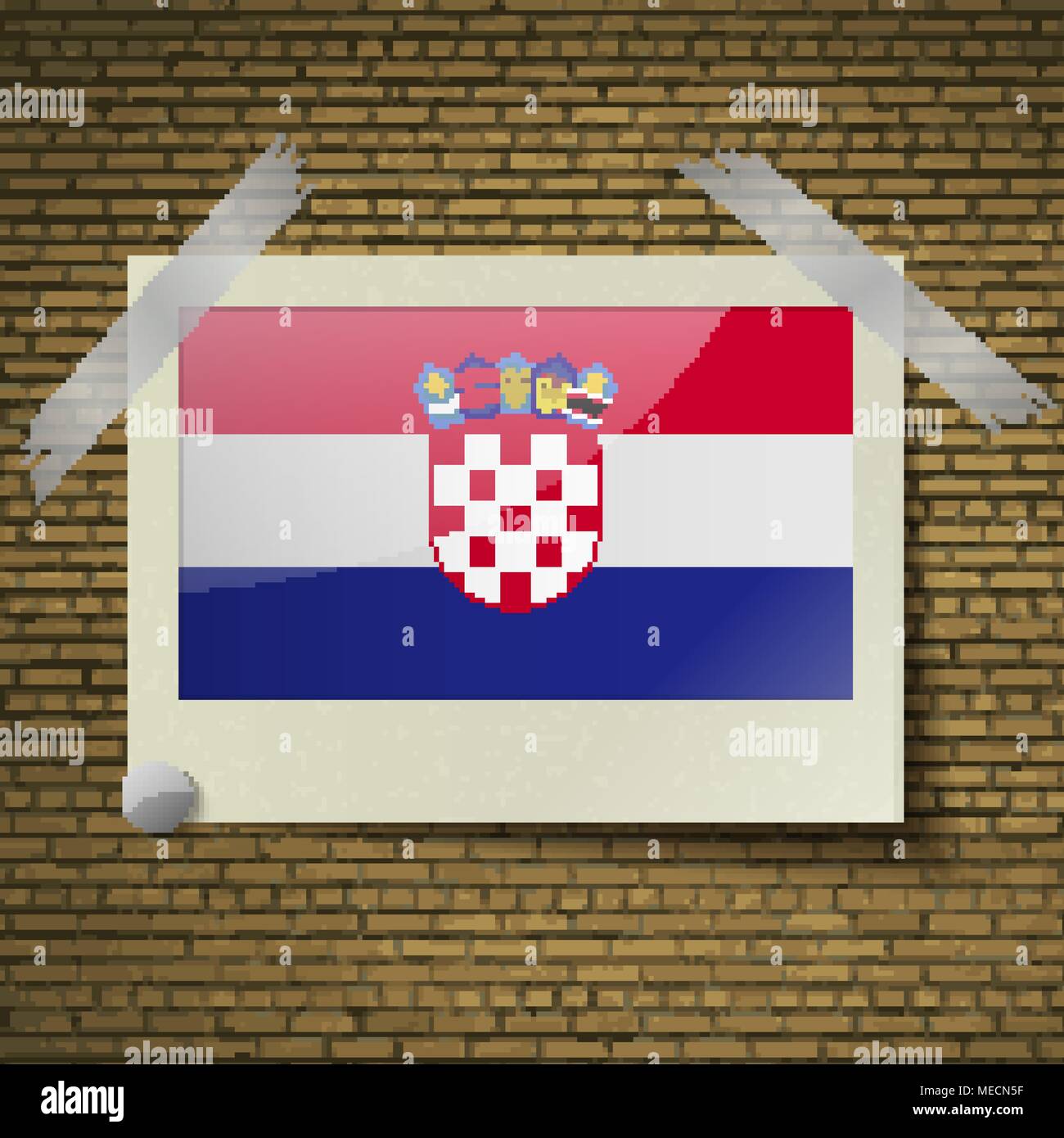 Flags of Croatia at frame on a brick background. Vector illustration ...