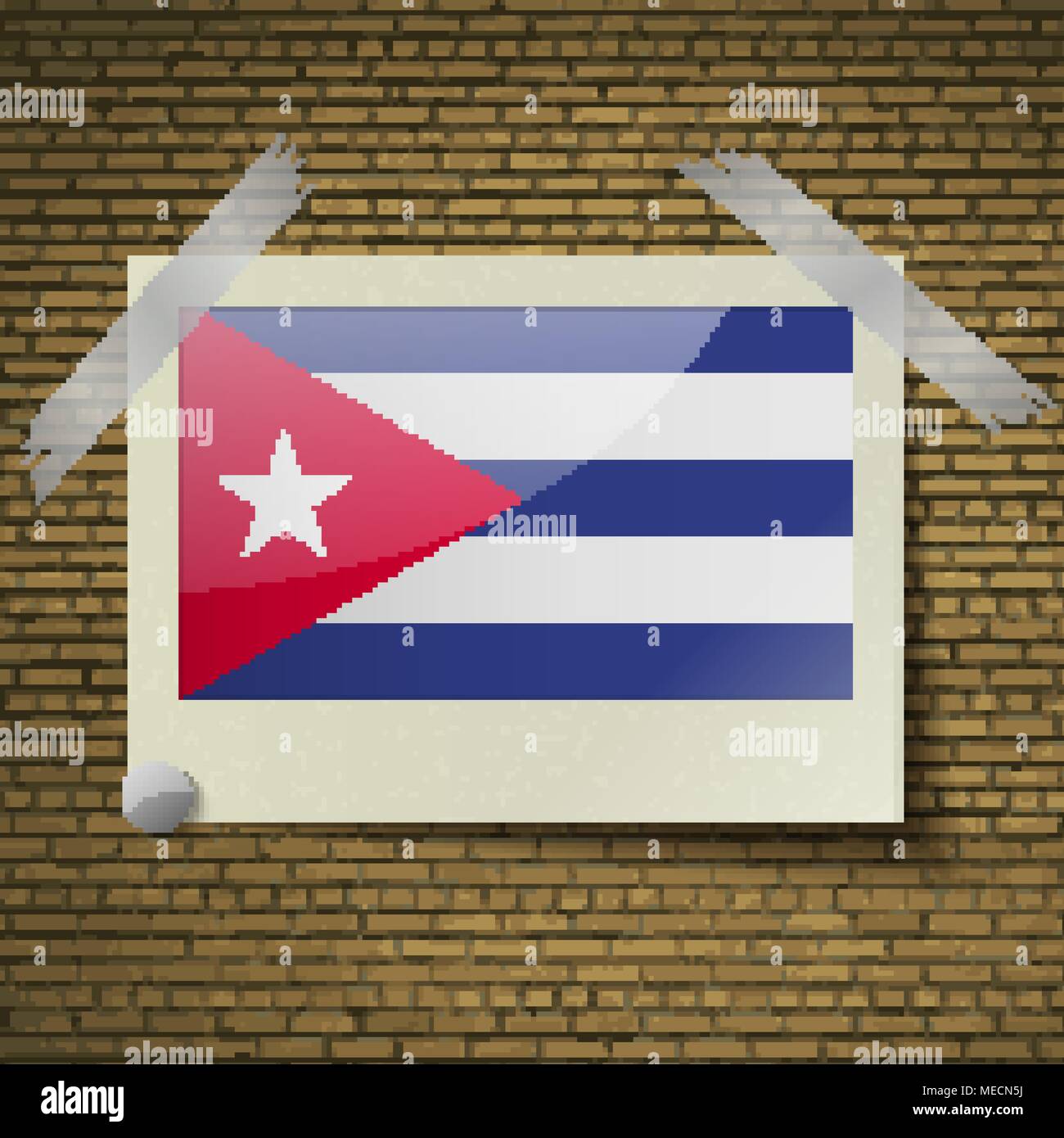 Flags of Cuba at frame on a brick background. Vector illustration Stock ...