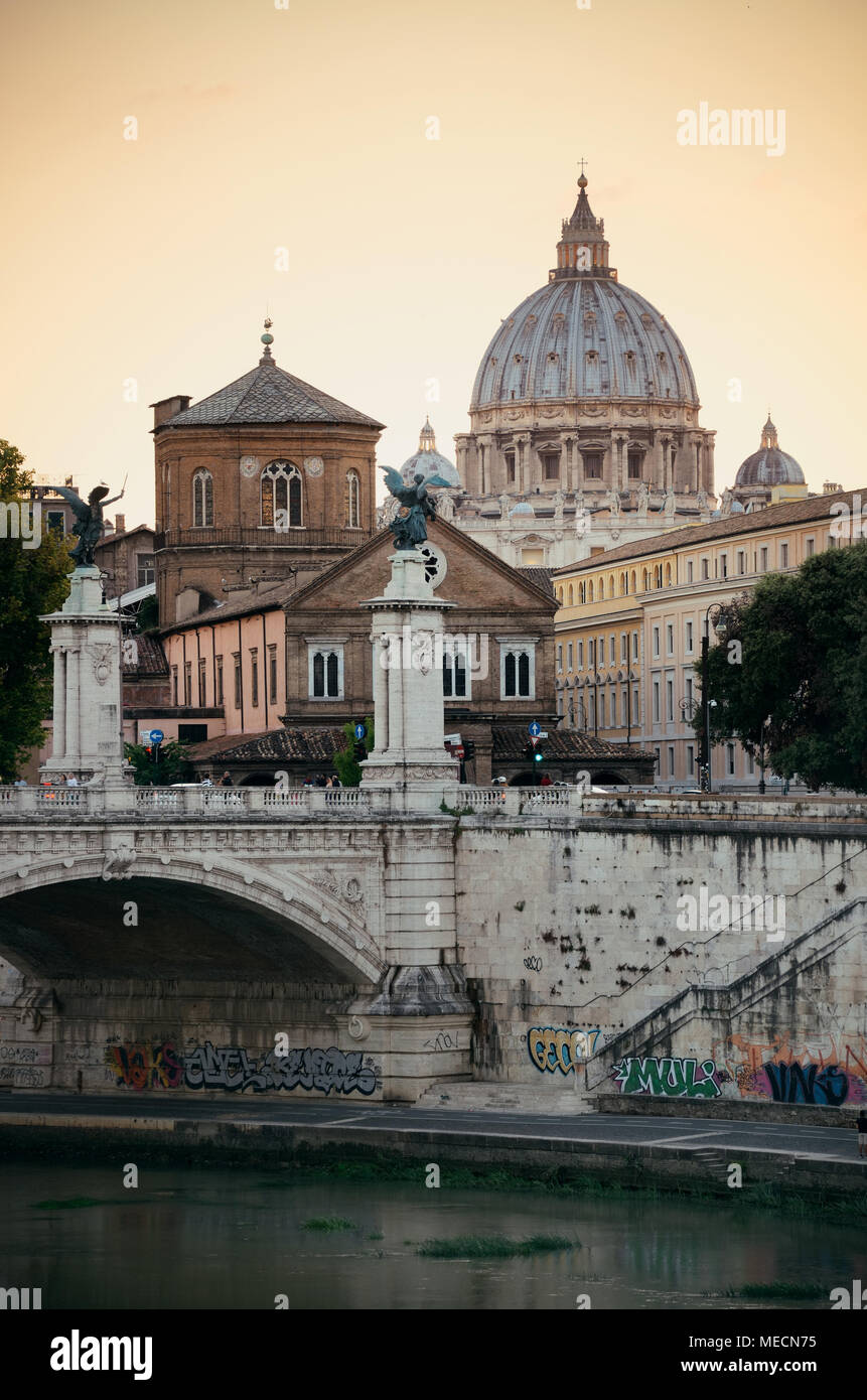 River Tiber and St Peters Basilica in Vatican City at sunset Stock ...