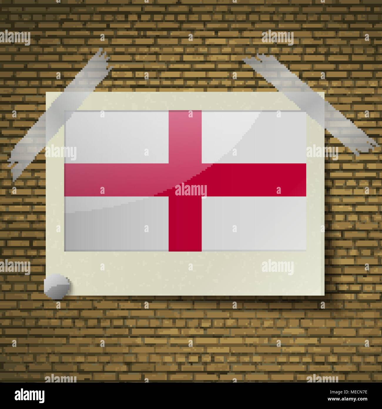 Flags of England at frame on a brick background. Vector illustration ...