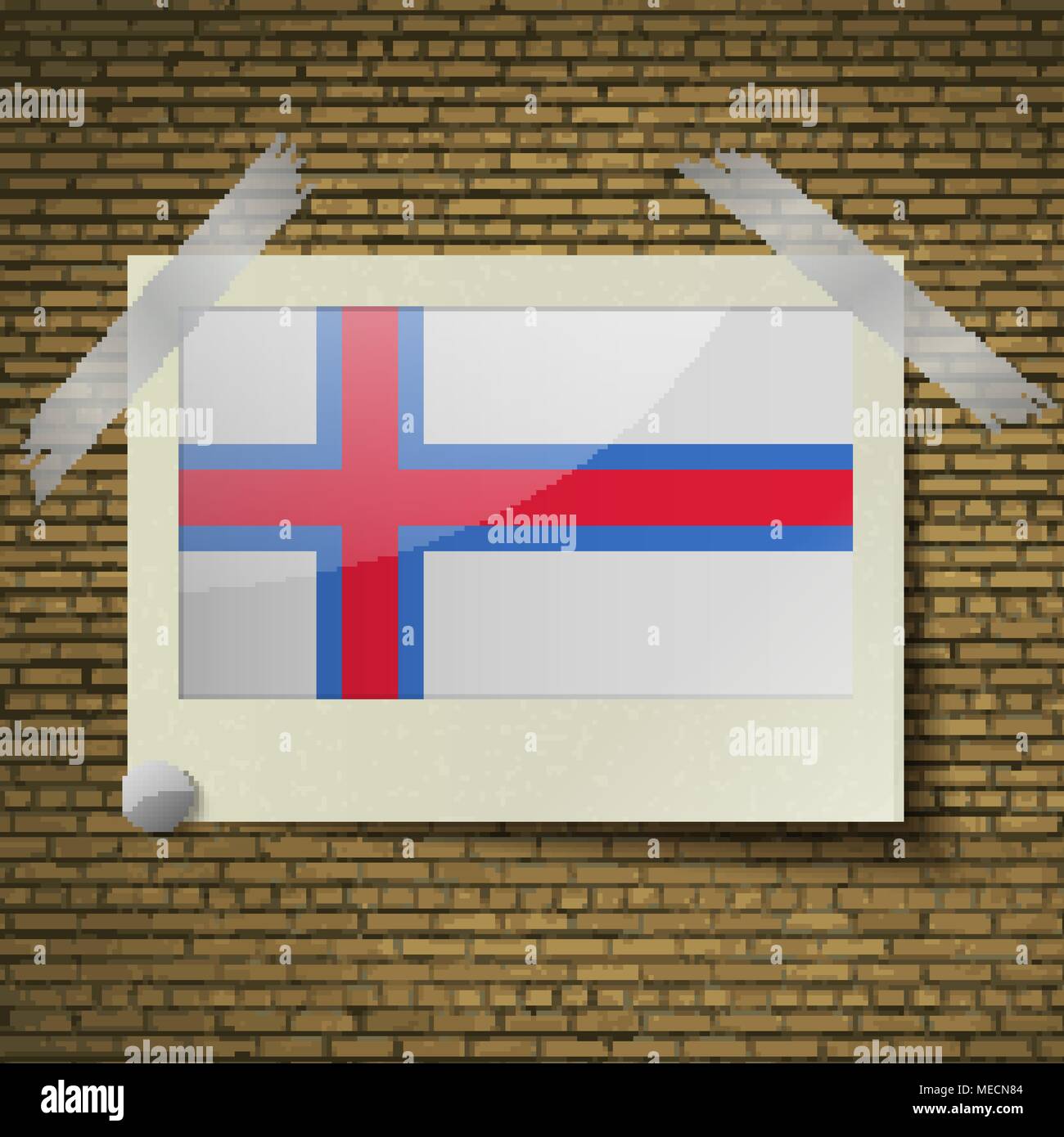Flags of Faroe Islands at frame on a brick background. Vector ...