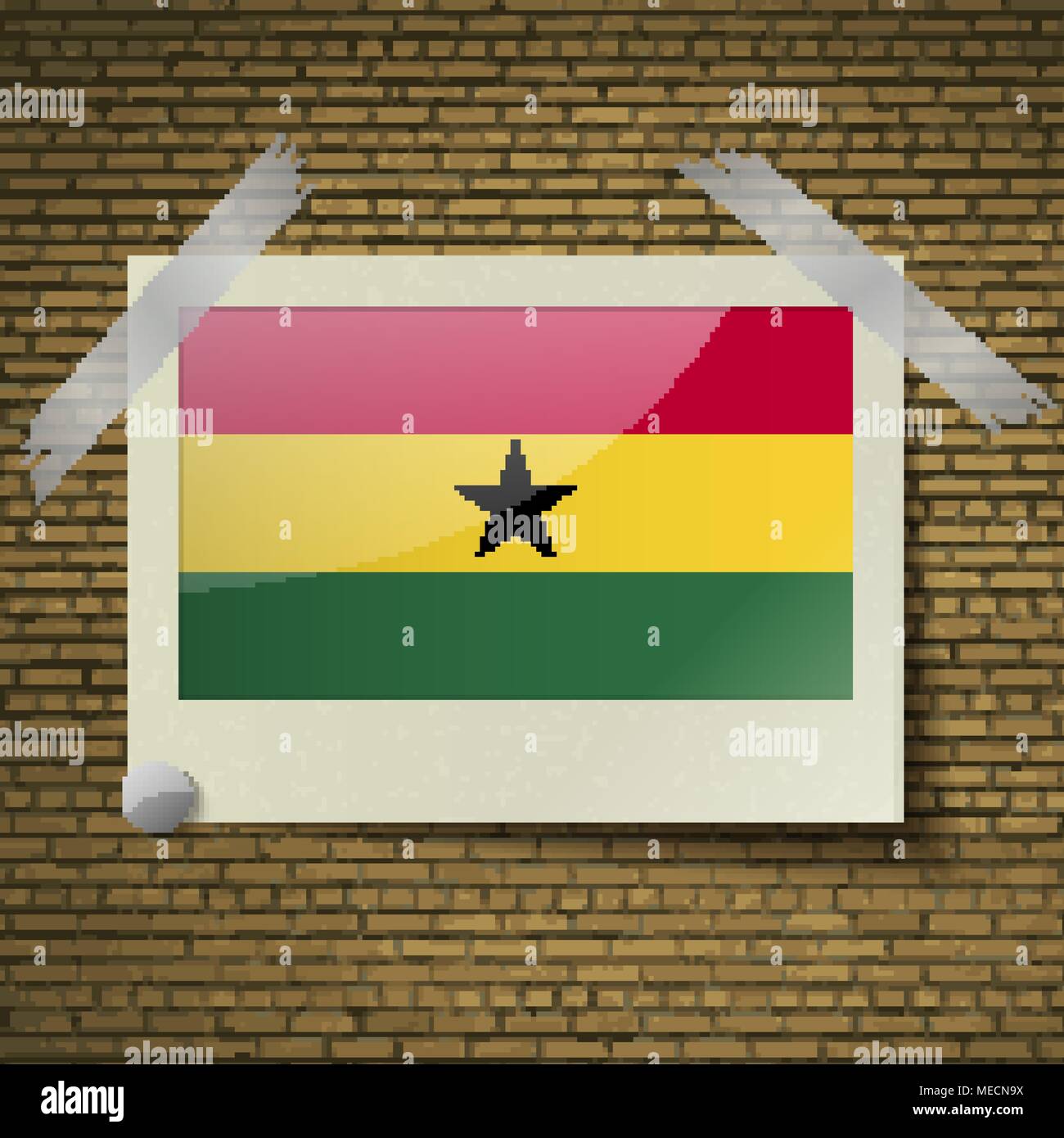 Flags of Ghana at frame on a brick background. Vector illustration ...