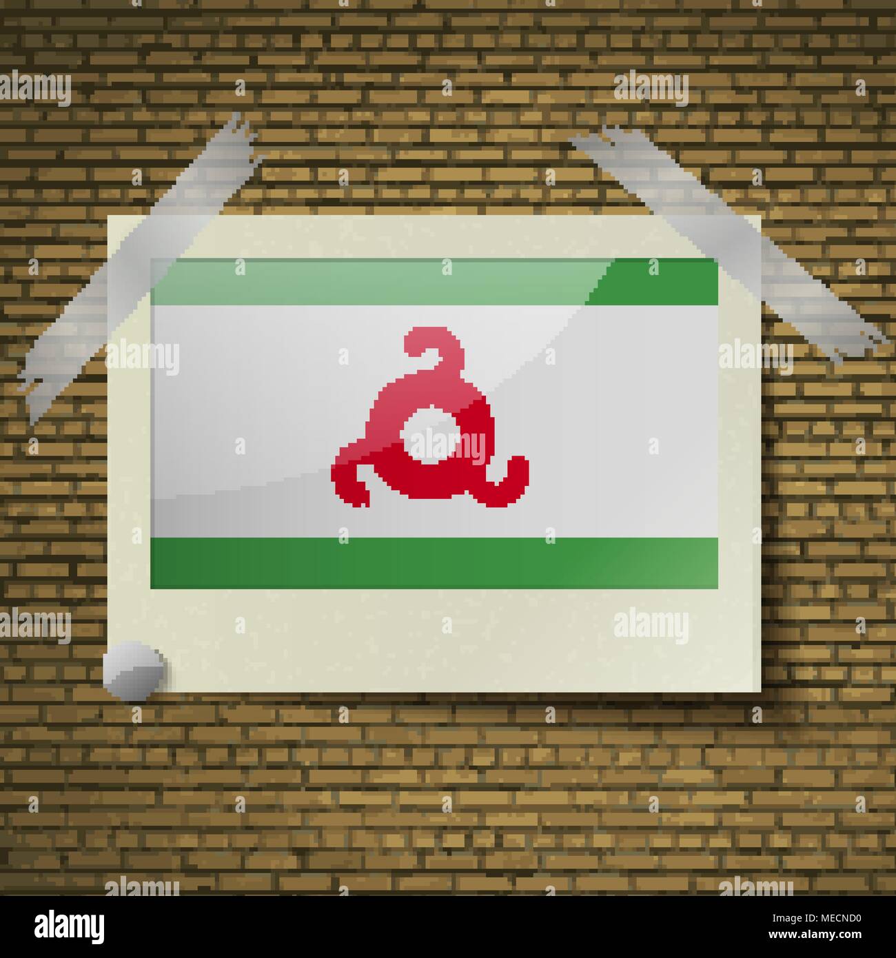 Flags of Ingushetia at frame on a brick background. Vector illustration ...