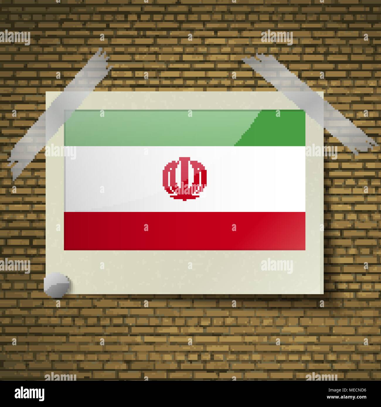 Flags of Iran at frame on a brick background. Vector illustration Stock ...