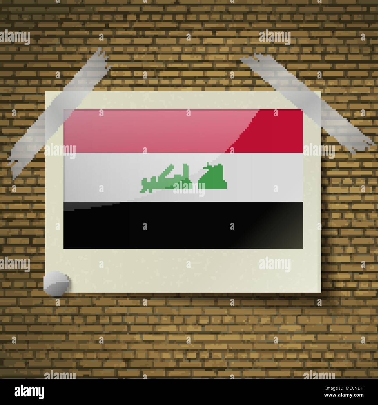 Flags of Iraq at frame on a brick background. Vector illustration Stock ...