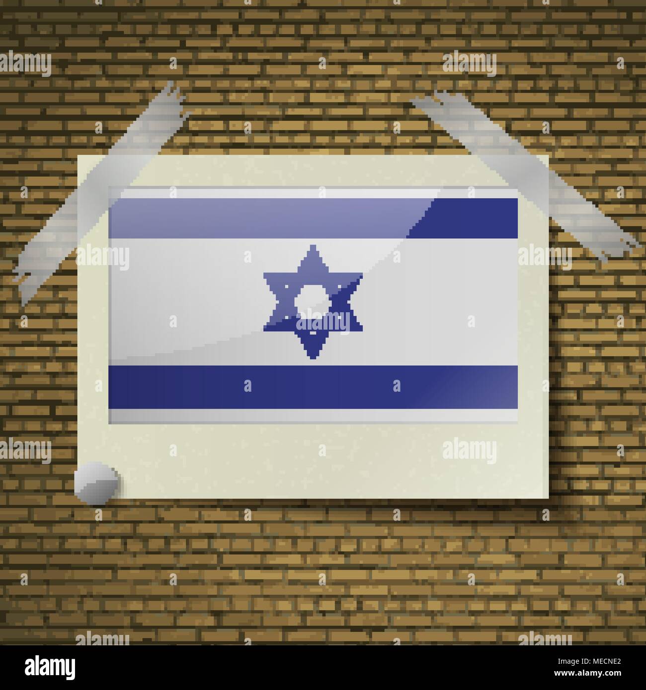 Flags of Israel at frame on a brick background. Vector illustration ...