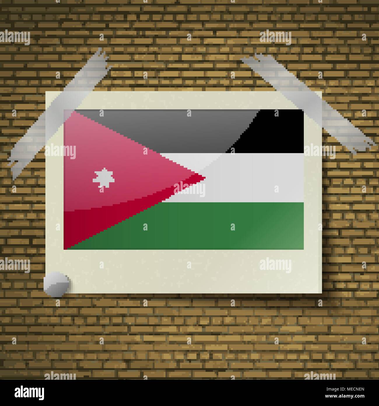 Flags of Jordan at frame on a brick background. Vector illustration ...