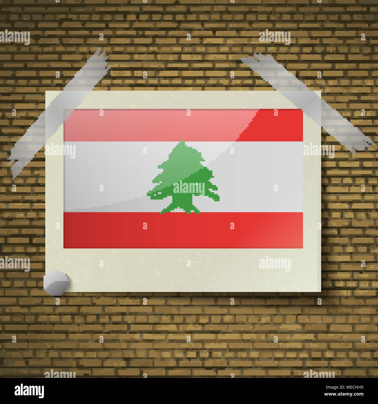 Flags of Lebanon at frame on a brick background. Vector illustration ...