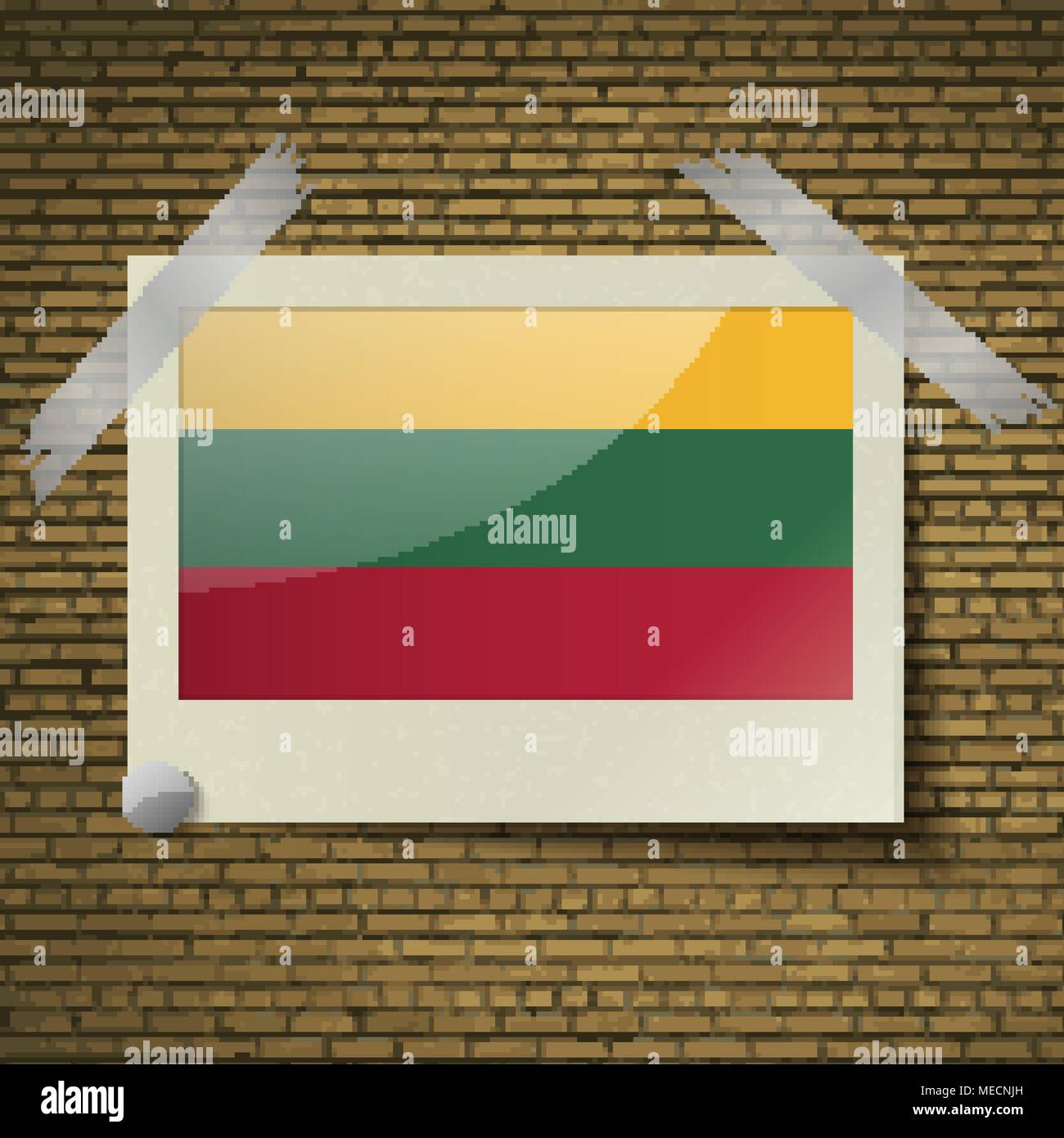 Flags of Lithuania. at frame on a brick background. Vector illustration ...