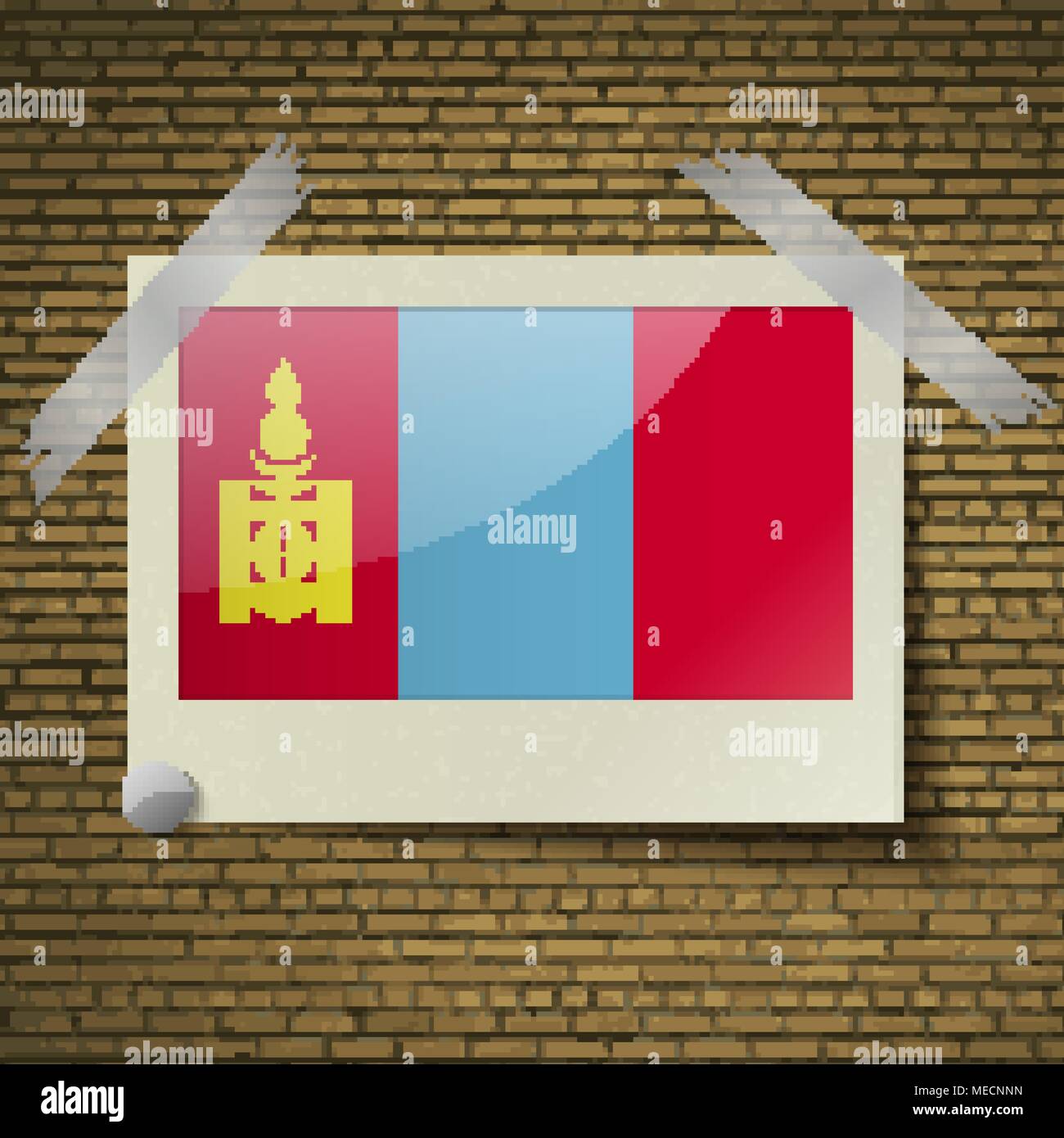 Flags of Mongolia at frame on a brick background. Vector illustration ...