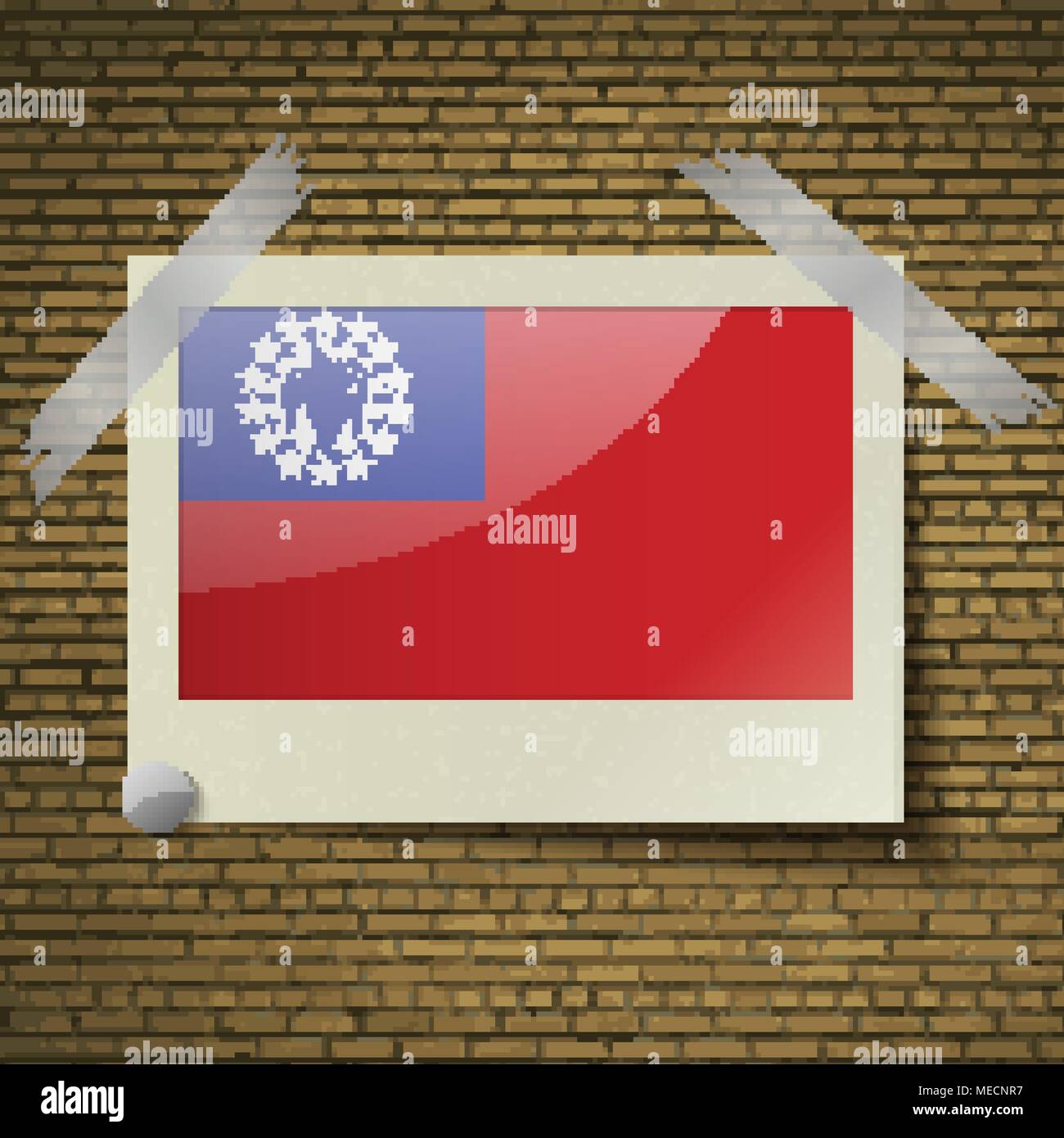 Flags of MyanmarBurma at frame on a brick background. Vector ...
