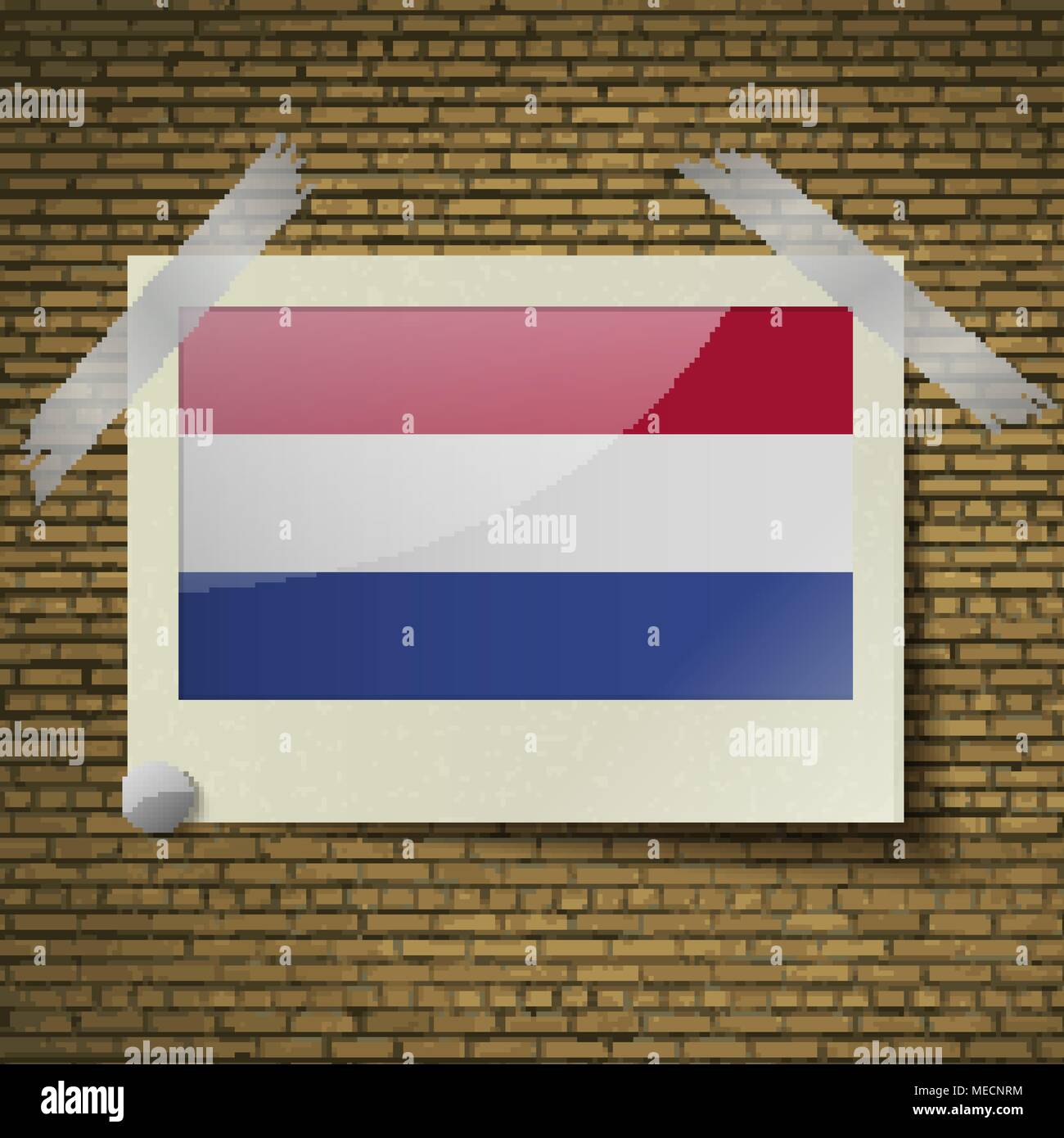 Flags of Netherlands at frame on a brick background. Vector ...