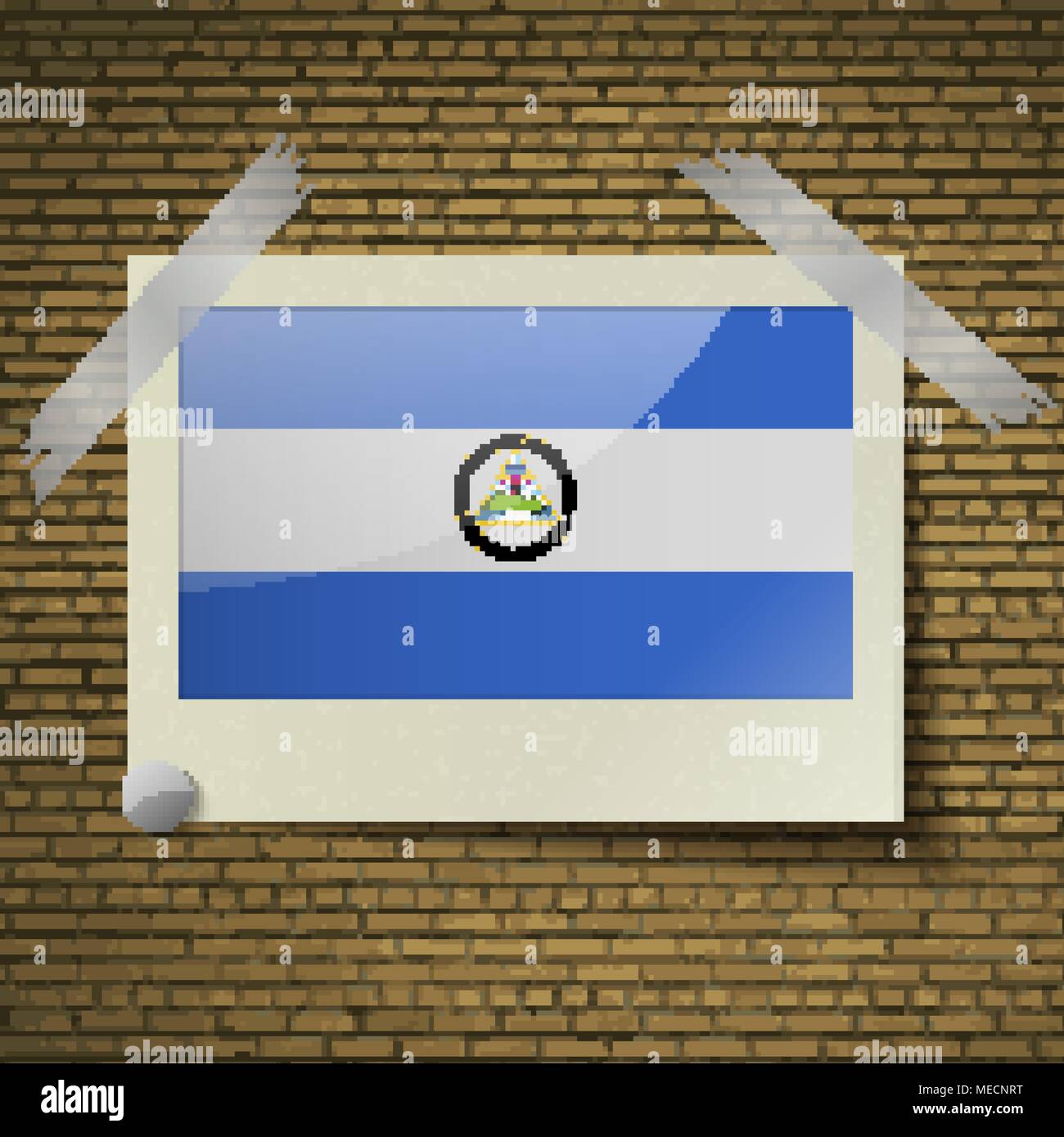 Flags of Nicaragua at frame on a brick background. Vector illustration ...