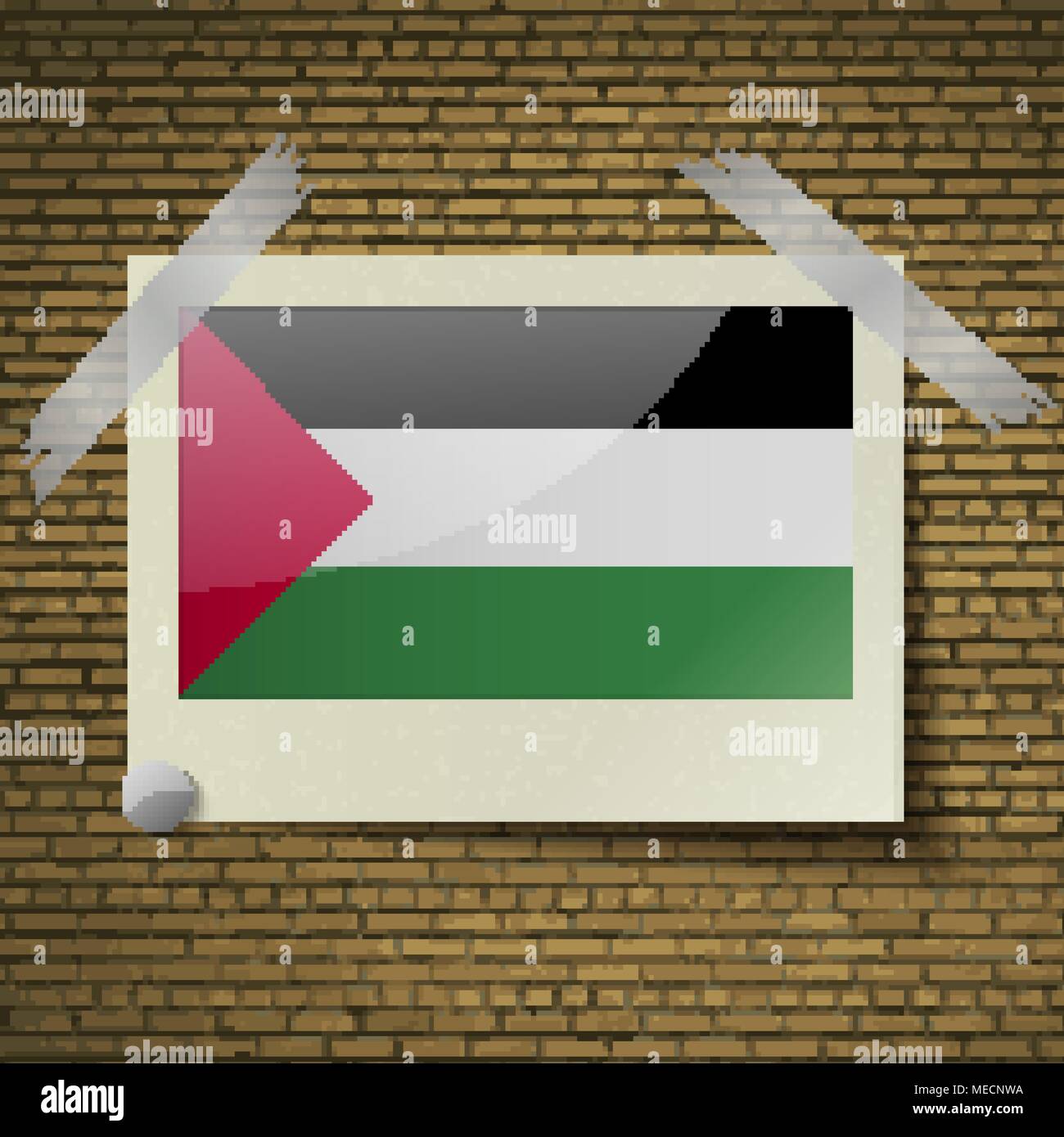 Flags of Palestine at frame on a brick background. Vector illustration ...