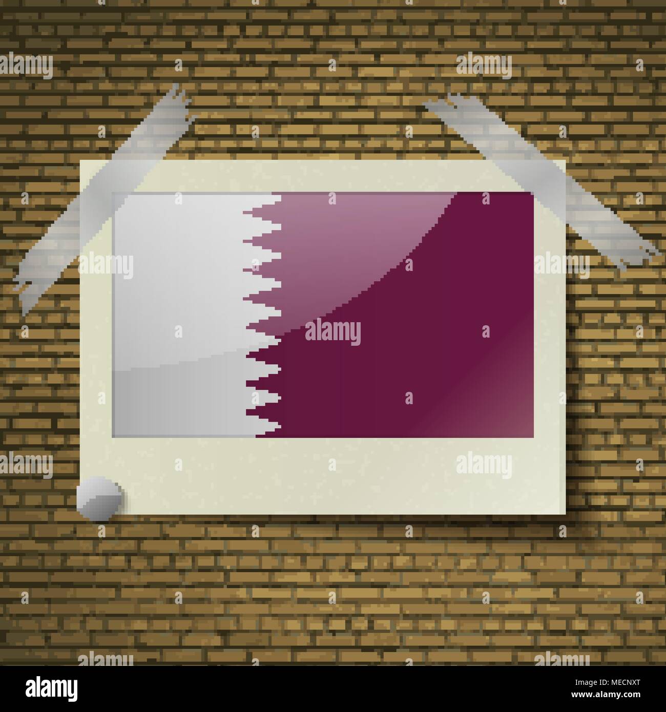 Flags of Qatar at frame on a brick background. Vector illustration ...