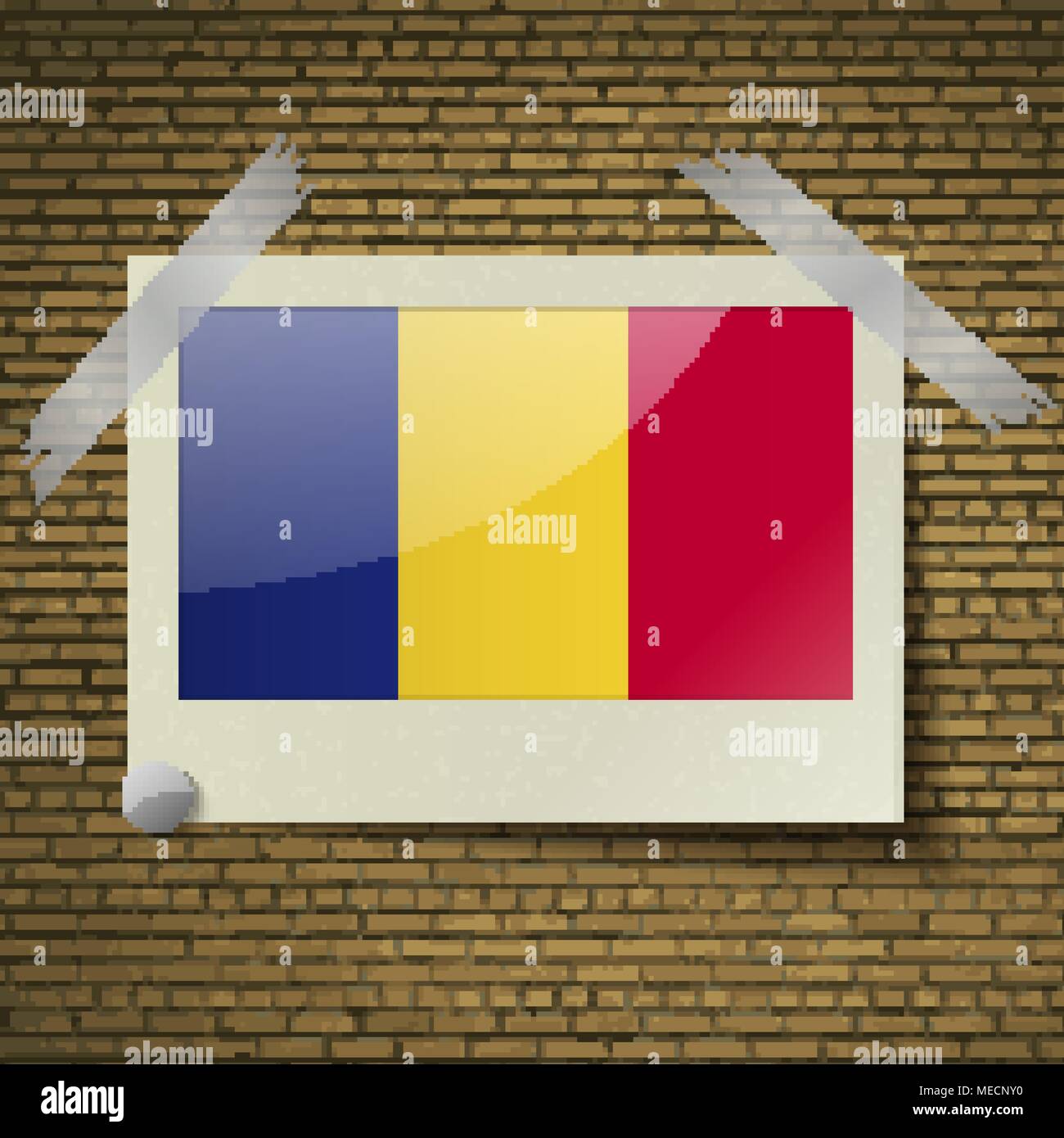 Flags of Romania at frame on a brick background. Vector illustration ...