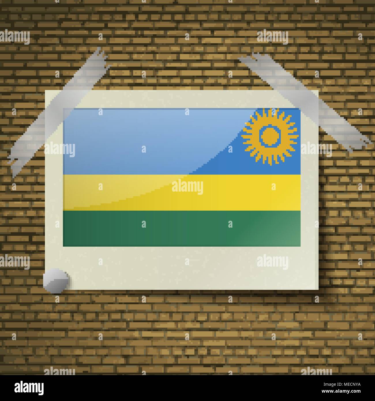 Flags of Rwanda at frame on a brick background. Vector illustration ...