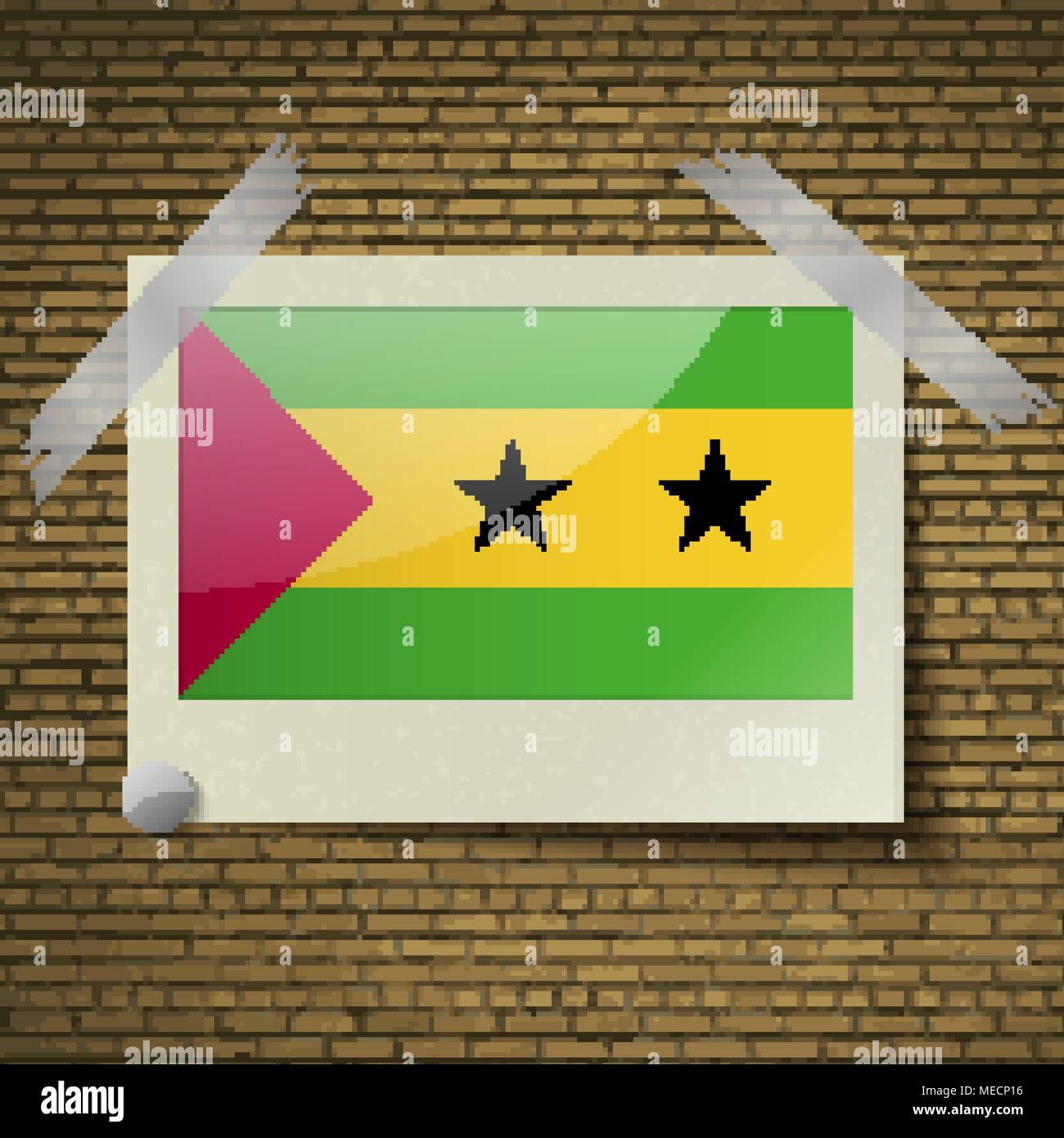 Flags Of Sao Tome And Principe At Frame On A Brick Background Vector