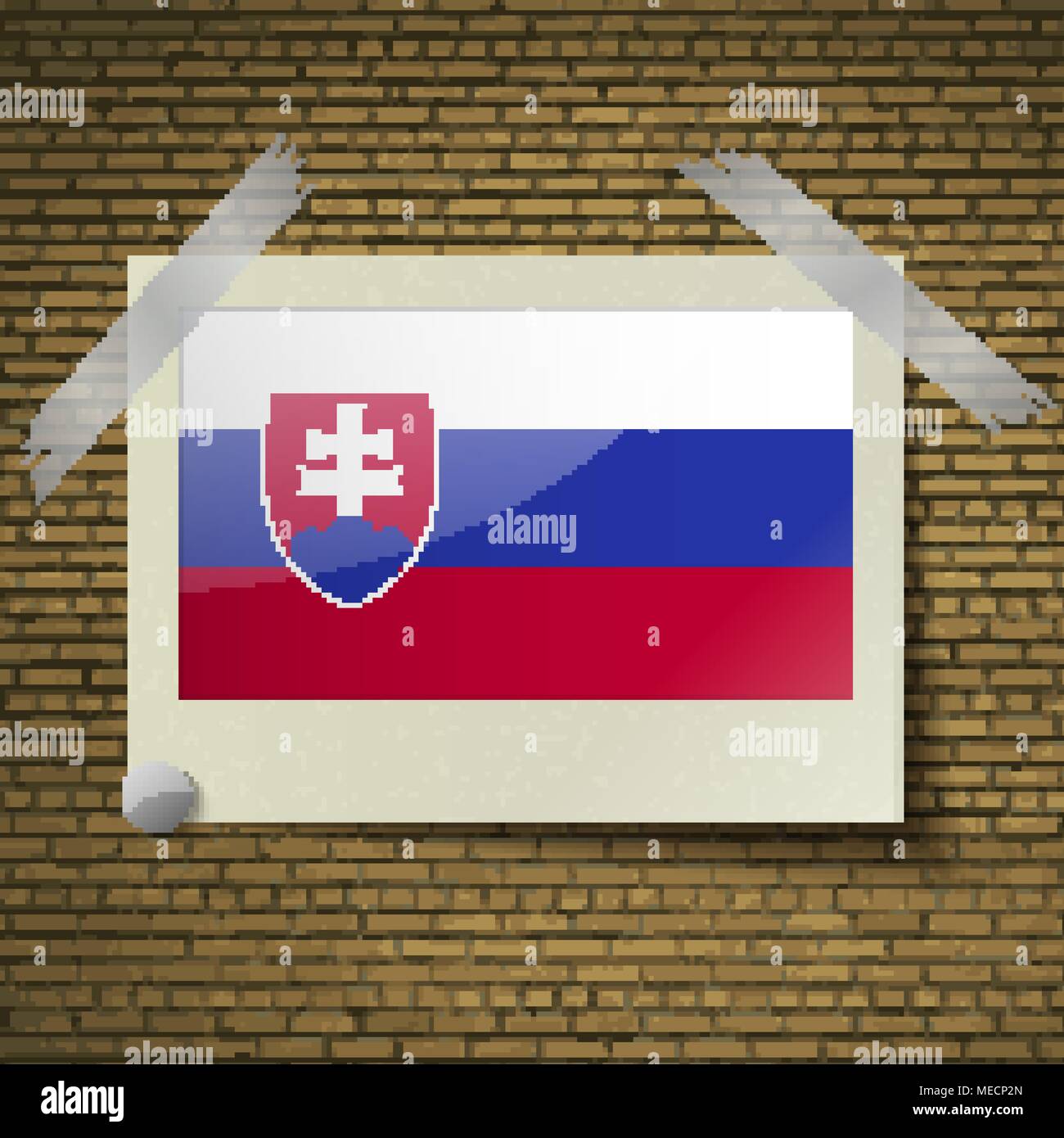 Flags of Slovakia at frame on a brick background. Vector illustration ...