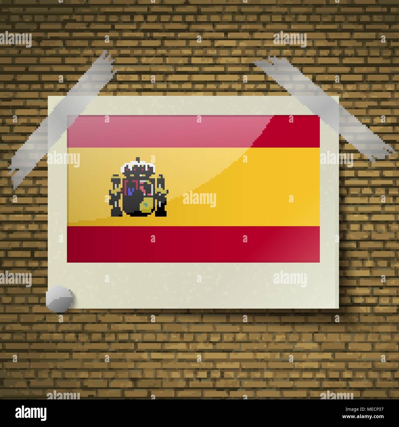 Flags of Spain at frame on a brick background. Vector illustration ...
