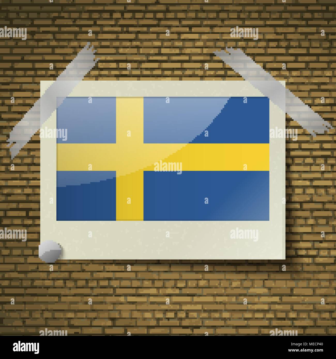 Flags of Sweden at frame on a brick background. Vector illustration ...