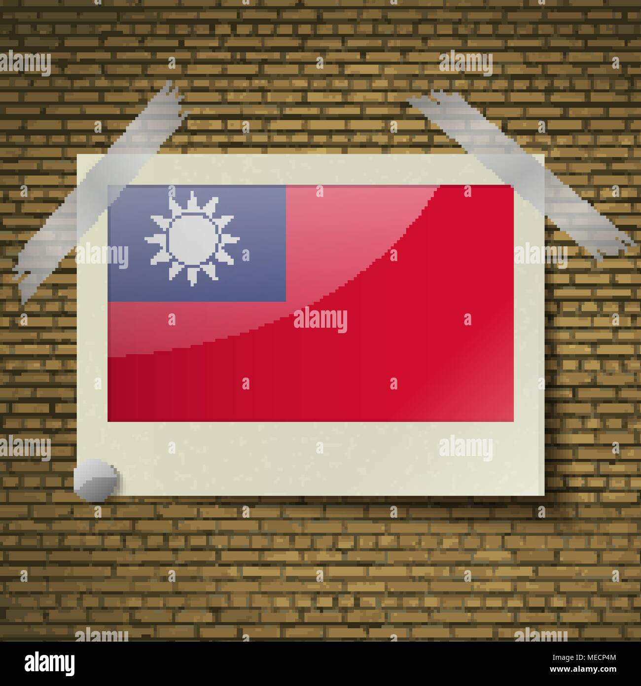 Flags of Taiwan at frame on a brick background. Vector illustration ...