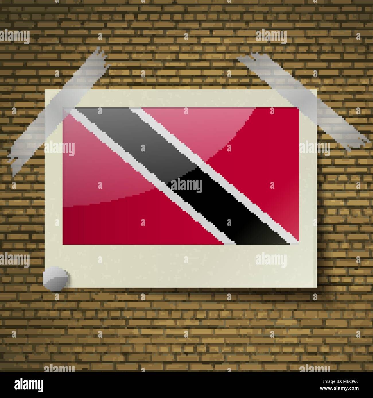 Flags Of Trinidad And Tobago At Frame On A Brick Background Vector
