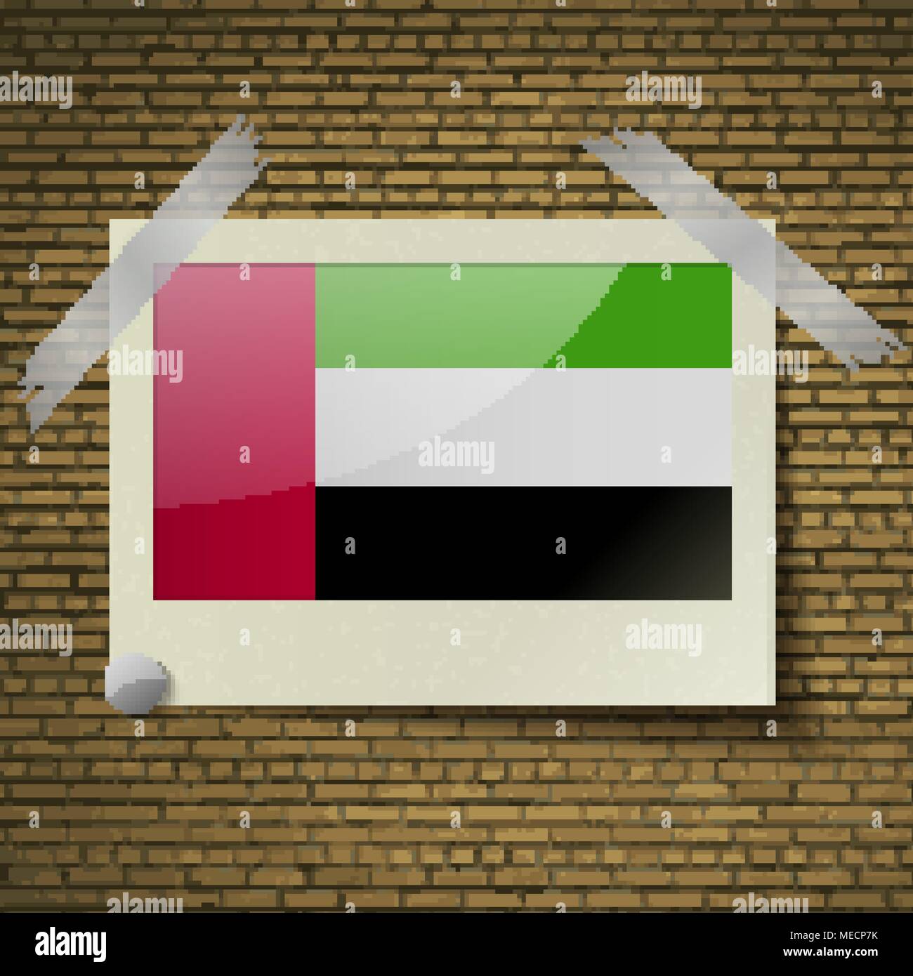 Flags of United Arab Emirates at frame on a brick background. Vector ...