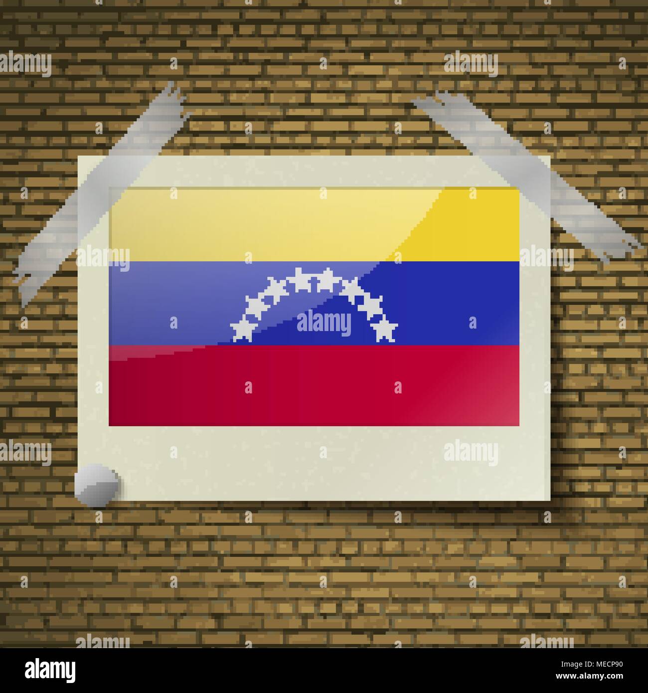 Flags of Venezuela at frame on a brick background. Vector illustration ...