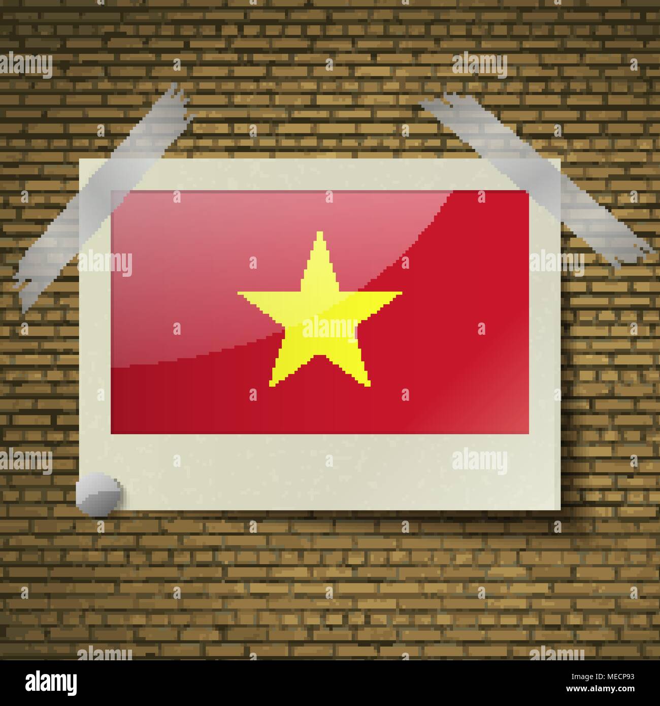 Flags of Vietnam at frame on a brick background. Vector illustration ...