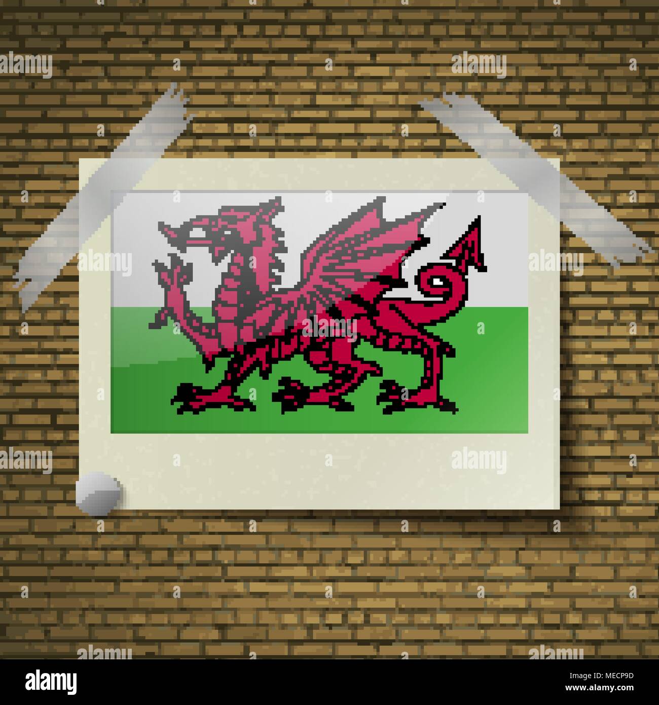 Flags of Wales at frame on a brick background. Vector illustration ...