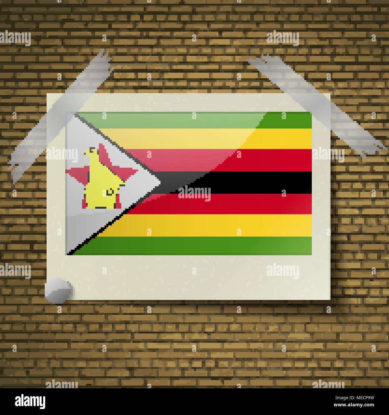 Flags of Zimbabwe at frame on a brick background. Vector illustration ...