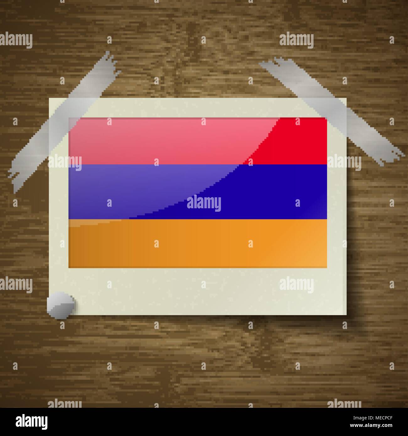 Flags of Armenia at frame on wooden texture. Vector illustration Stock ...