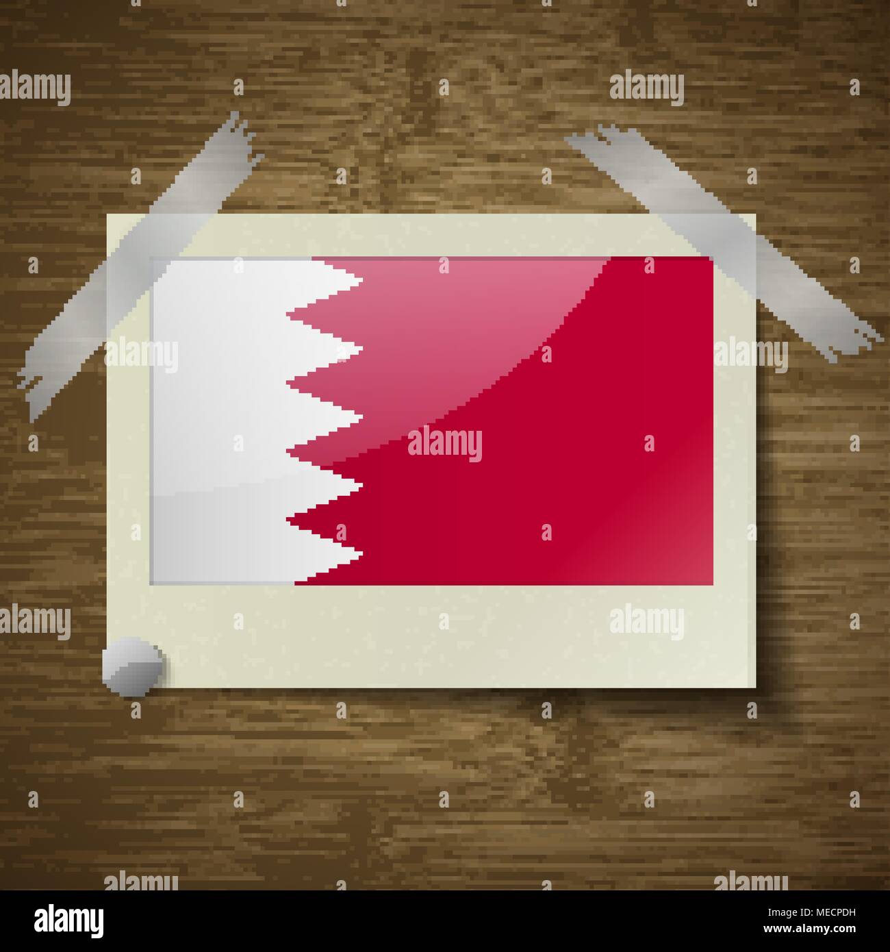 Flags of Bahrain at frame on wooden texture. Vector illustration Stock ...