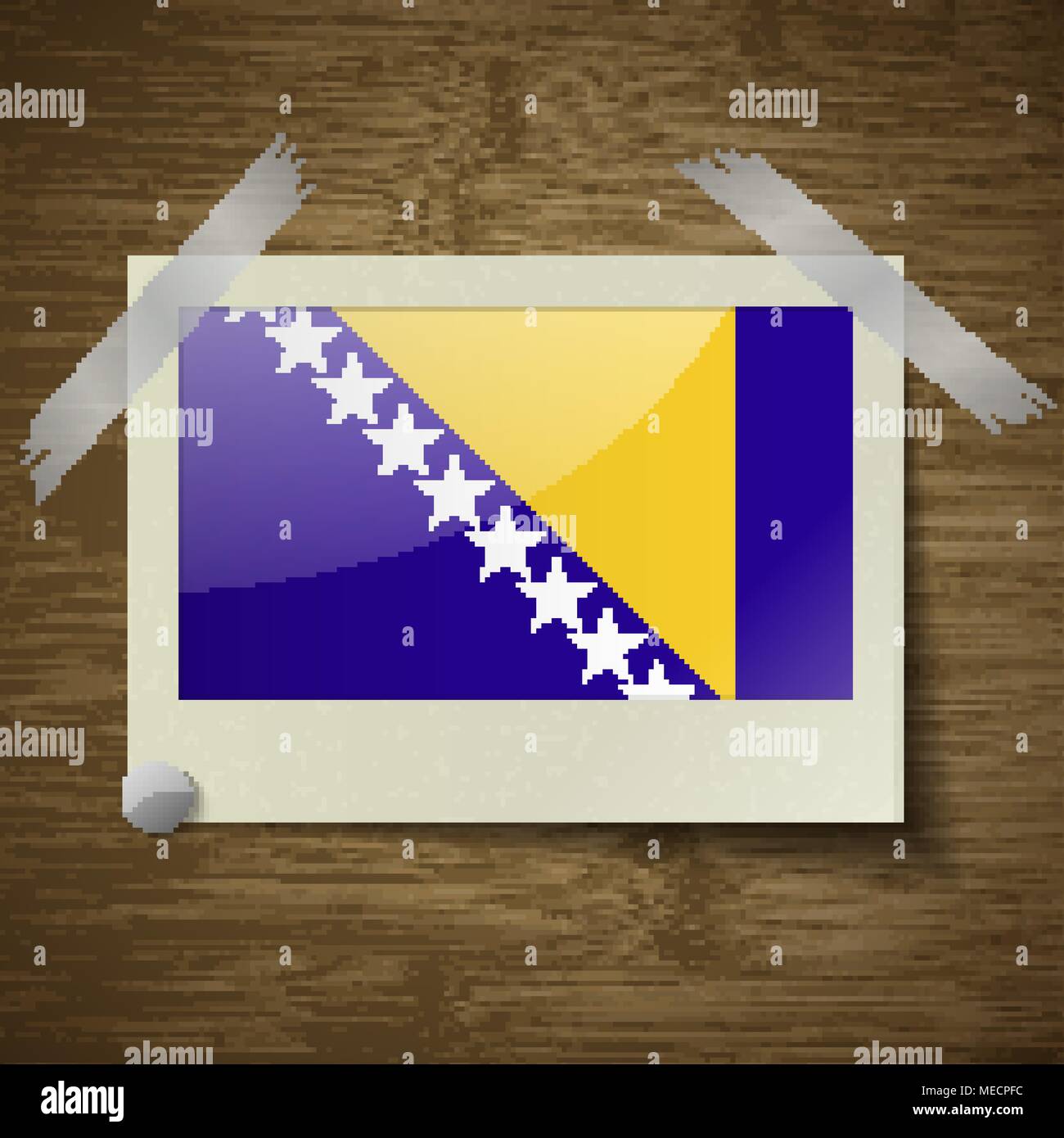 Flags of Bosnia and Herzegovina at frame on wooden texture. Vector ...
