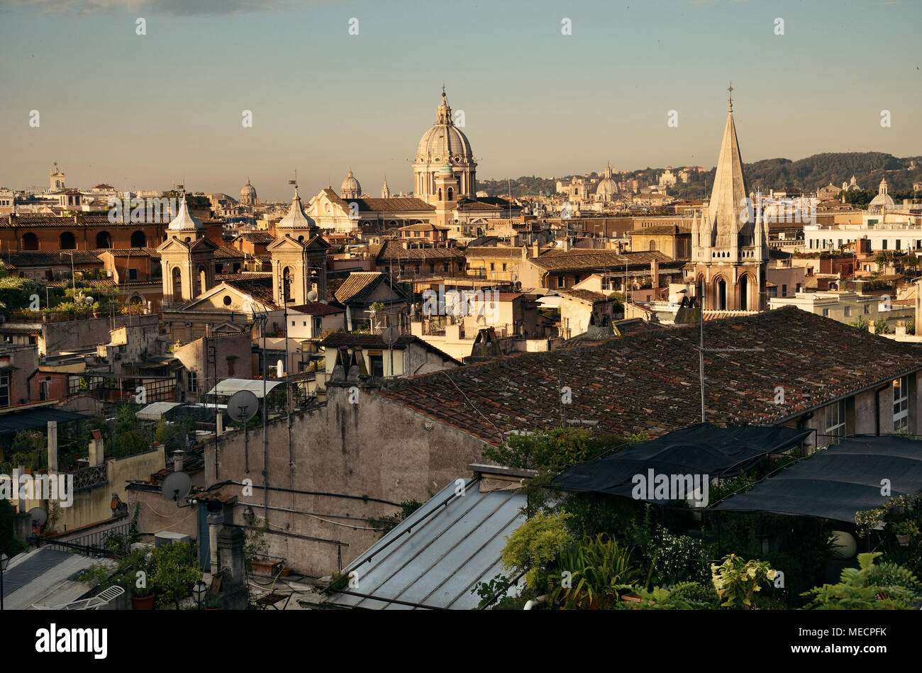 Rome rooftop view with ancient architecture in Italy Stock Photo - Alamy
