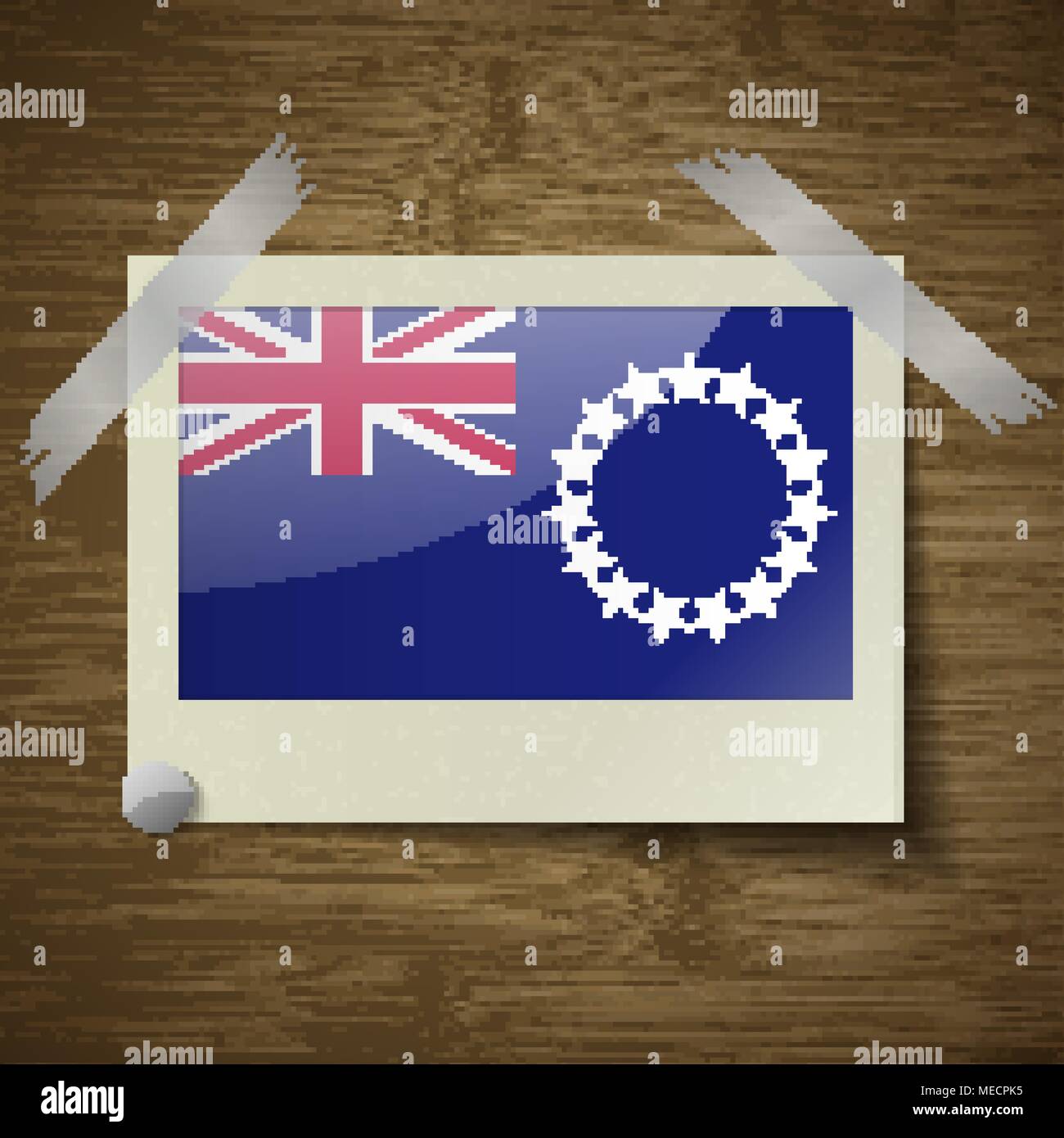 Flags of Cook islands at frame on wooden texture. Vector illustration ...