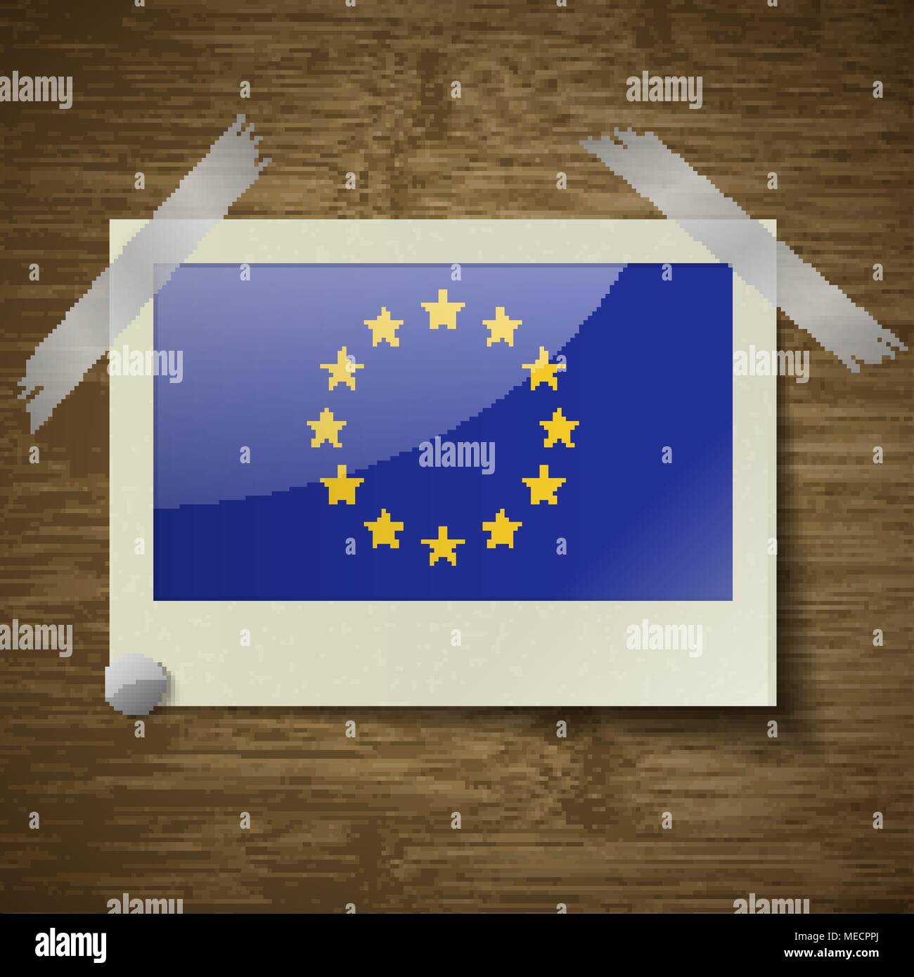 Flags of European Union at frame on wooden texture. Vector illustration ...