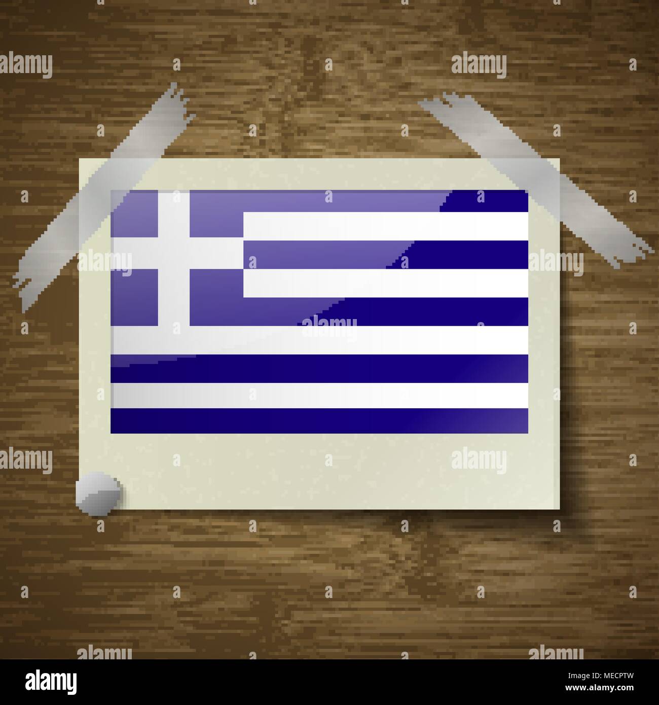 Flags of Greece at frame on wooden texture. Vector illustration Stock ...